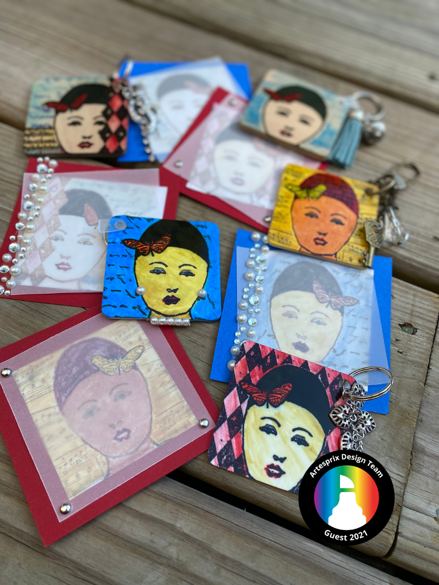 Stamped Art Collage Iron-on-Ink Key Chains | Artesprix