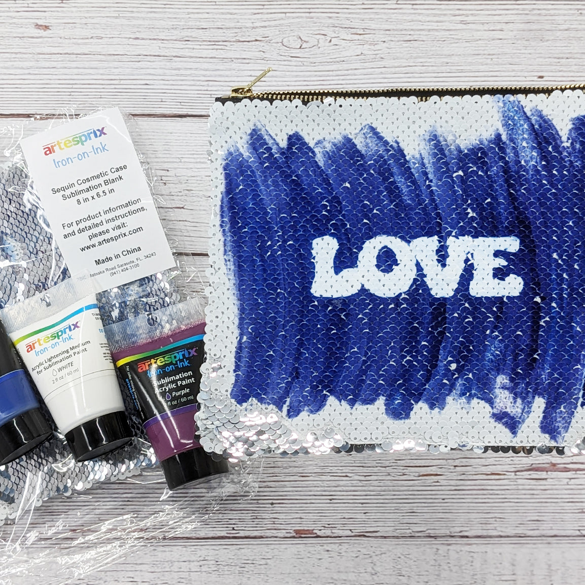 Free-form Brushstrokes Sequin Zip Case with Artesprix Paints | Artesprix
