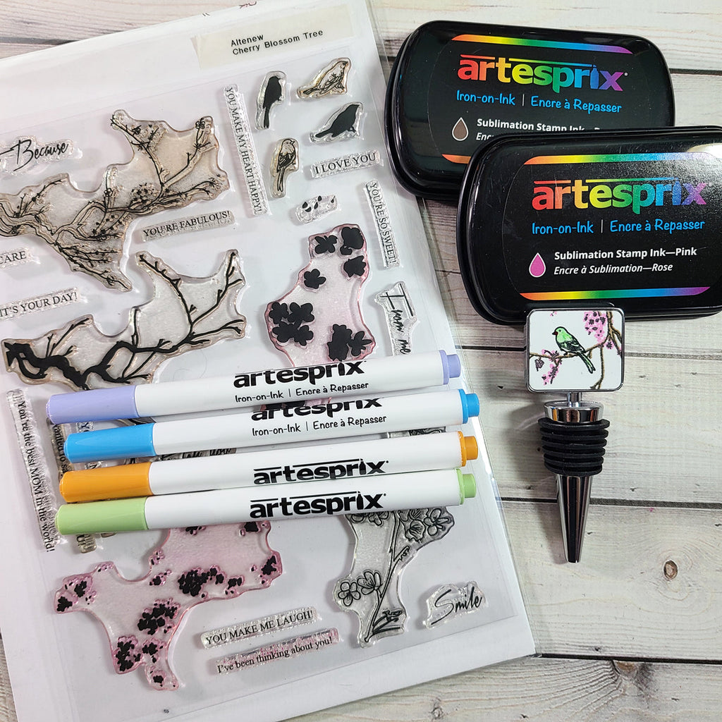 Cherry Blossom Tree Wine Stopper with Artesprix Iron-on-Ink | Artesprix